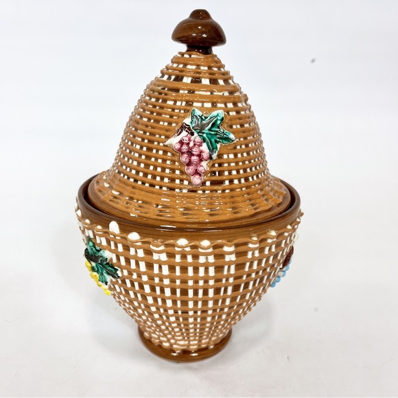 Accents | Italian Art Pottery Grape Clusters Lidded Candy Dish Cross ...